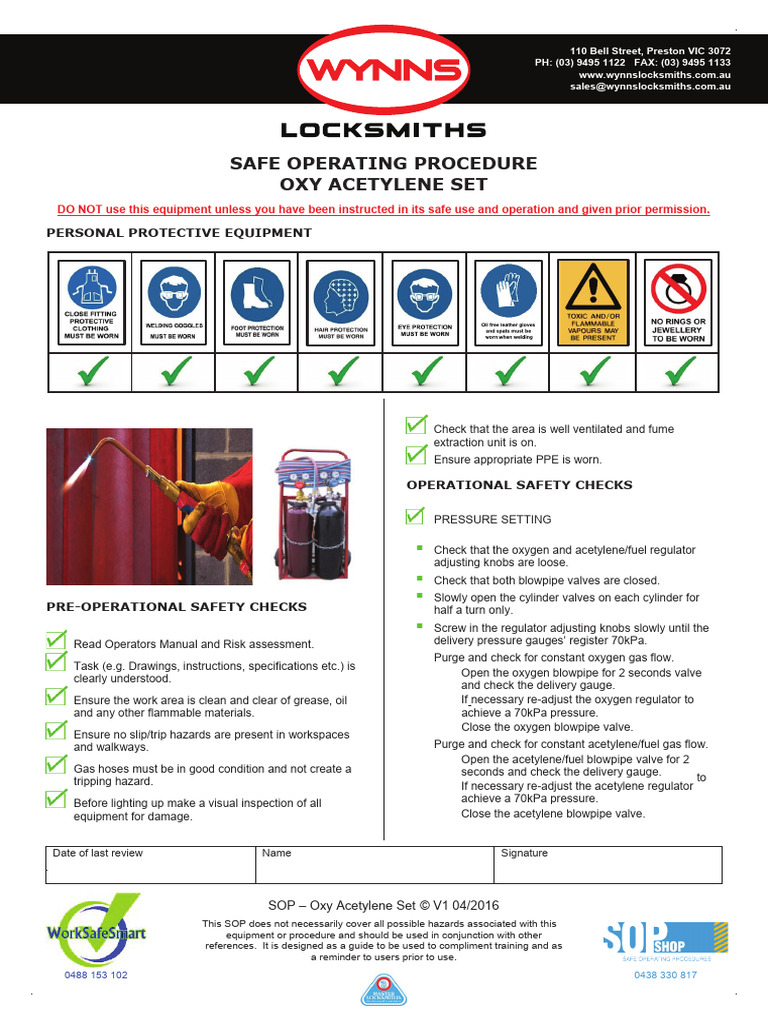 Wynns SOP Oxy Acetylene Set | PDF