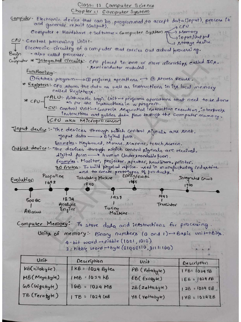 Class 11 Computer Science Notes Chapter 1 | PDF Class 11 Computer Science Notes Chapter 1 | PDF