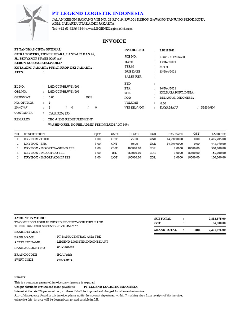 Invoice - Lgdccublw11295 Aju 0030 | PDF