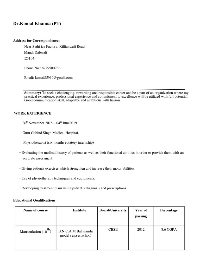 DR.komal Khanna CV | PDF