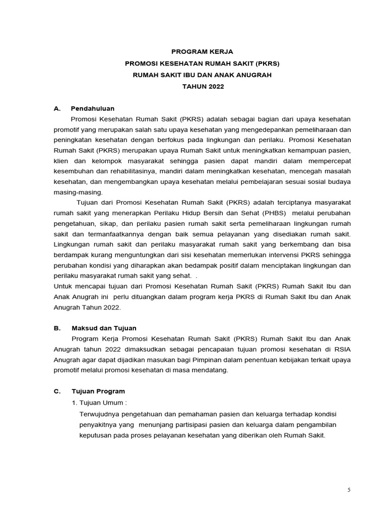 Program Kerja PKRS 2022 | PDF