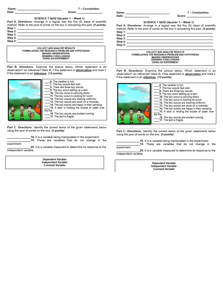 Quiz - Science 7 - Quarter 1 - Week 1 | PDF