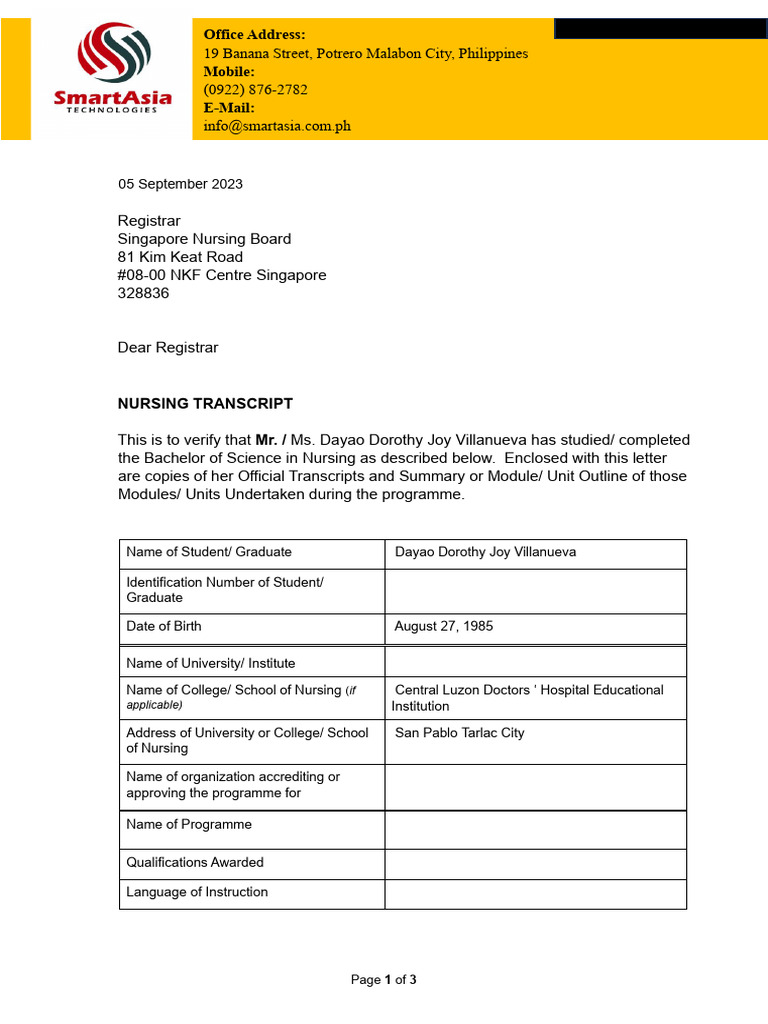 SNB Template For Request of Transcript V Feb2020 - 230831 - 135959 3 | PDF