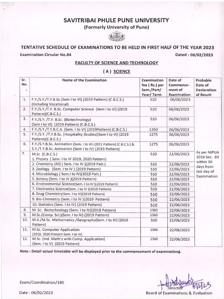 Tentative Schedule of Exams - First Half of The Year 2023 | PDF