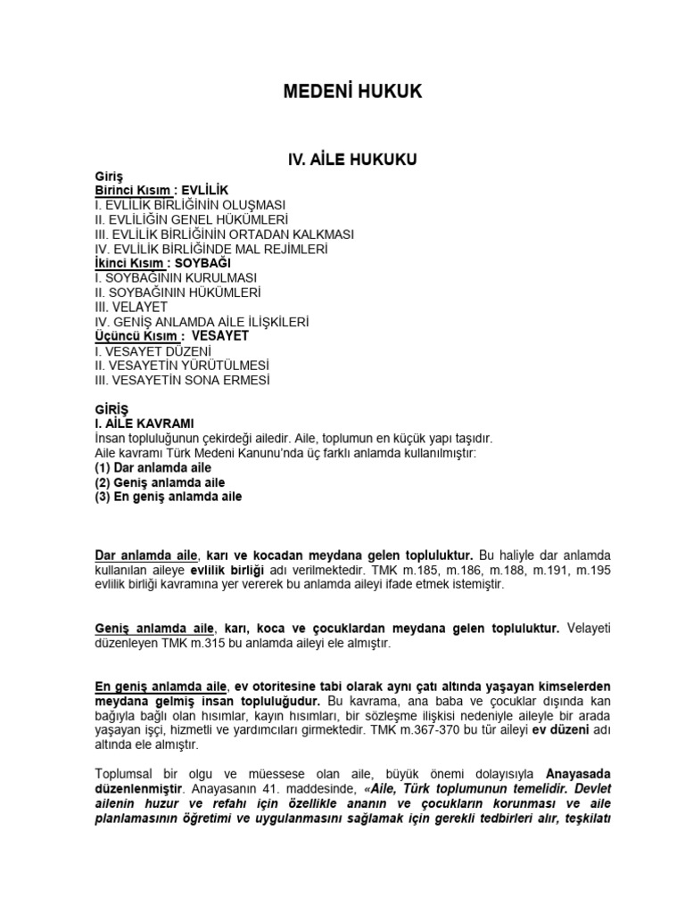 Medeni Hukuk: Iv. Aile Hukuku | PDF