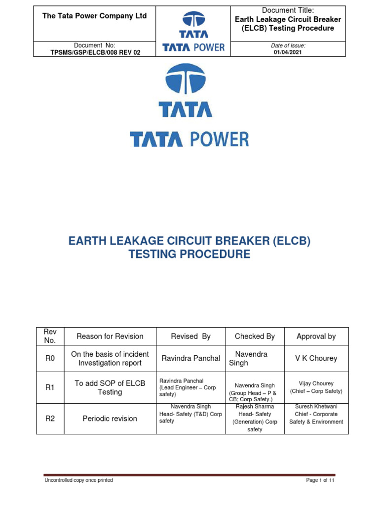 06 - Tata Power Earth Leakage Circuit Breaker (ELCB) Testing Procedure ...
