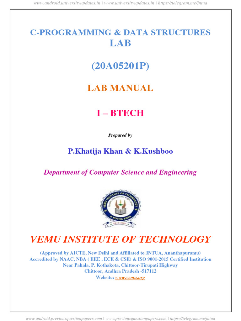 JNTUA C-Programming & Data Structures Lab Manual R20 | PDF JNTUA C-Programming & Data Structures Lab Manual R20 | PDF