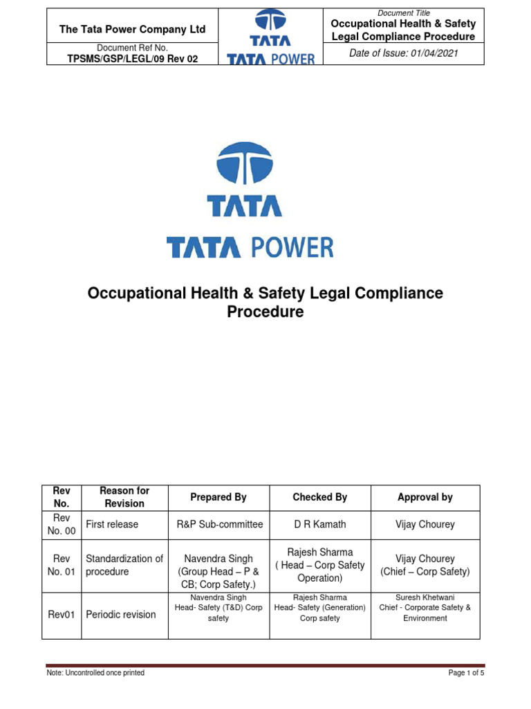 07 - Tata Power OH&S - Legal Compliance - Procedure | PDF | Computers | Technology & Engineering
