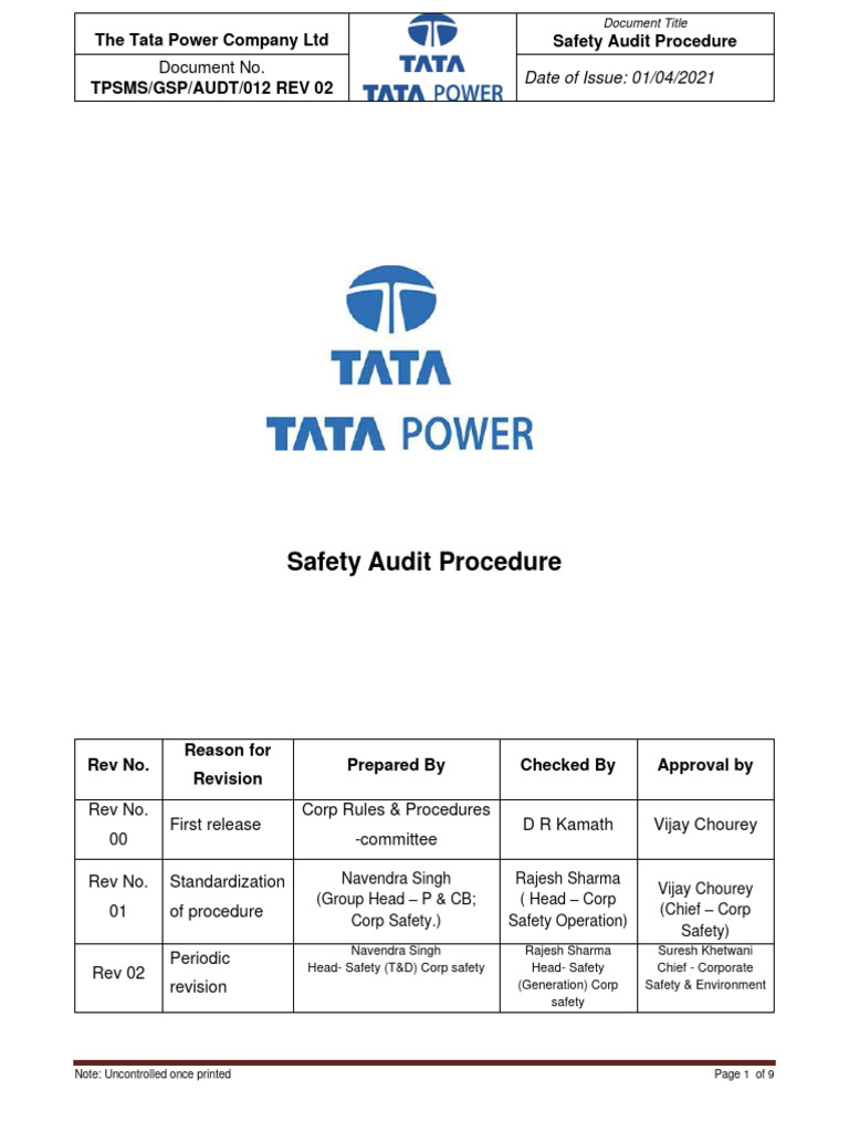 09 - Tata Power Safety - Audit - Procedure | PDF | Audit | Internal Audit