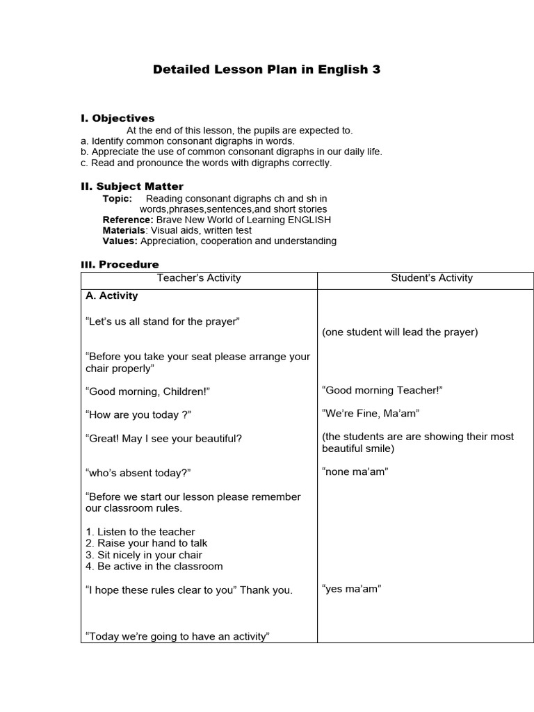 Detailed Lesson Plan in English 3 MEdilyn | PDF | English Language | Lesson Plan