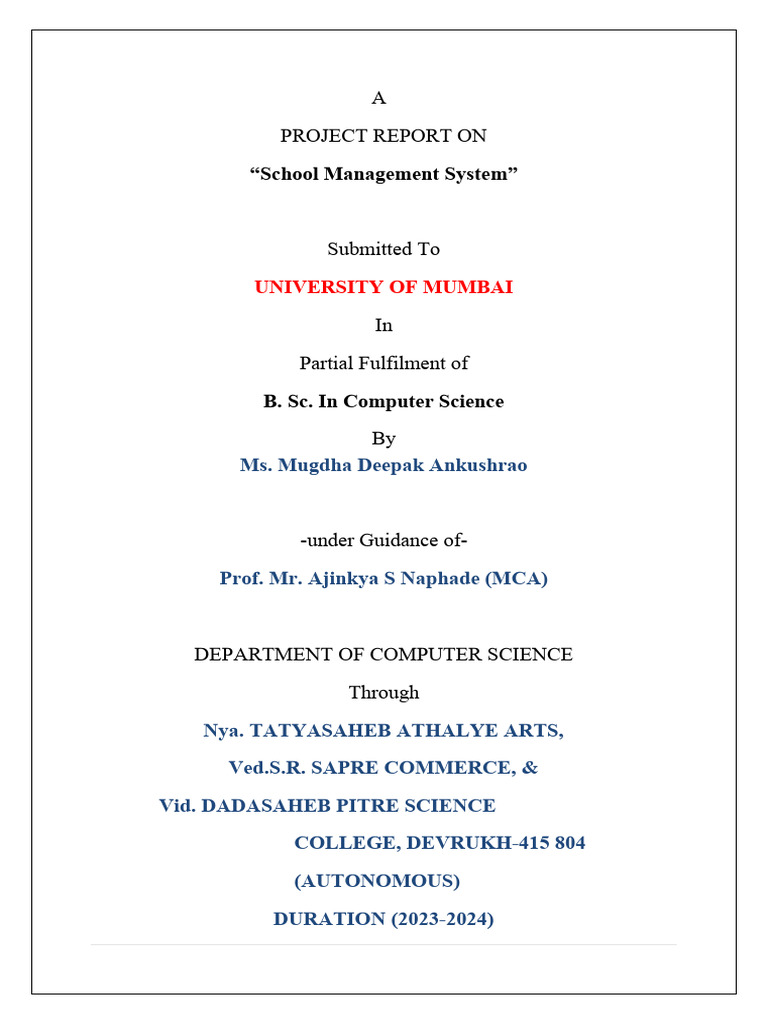 School Management System Project Report | PDF