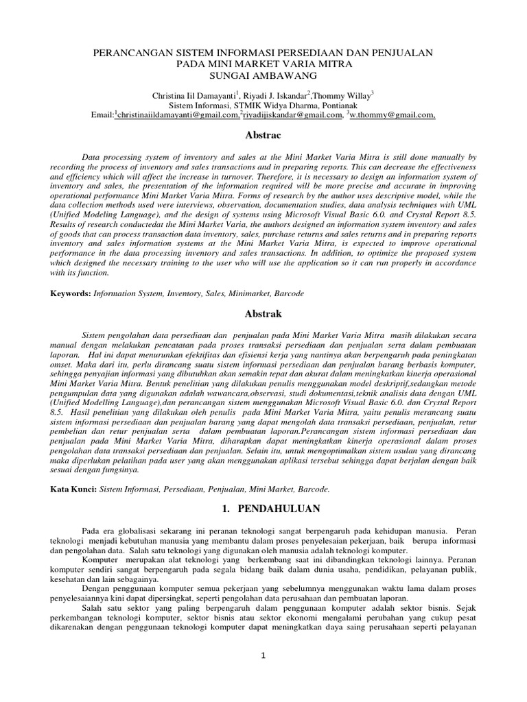 Perancangan Sistem Informasi Persediaan Dan Penjualan Pada Mini Market Varia Mitra Sungai ...