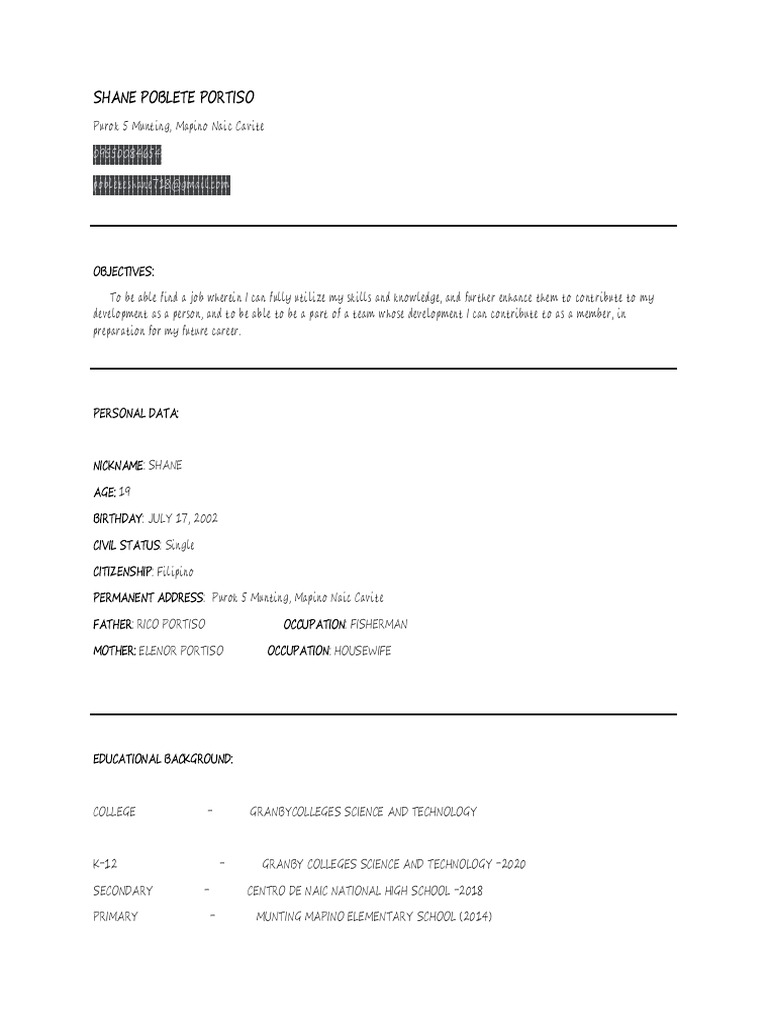 Shane Poblete Portiso Resume | PDF | Career & Growth | Wellness