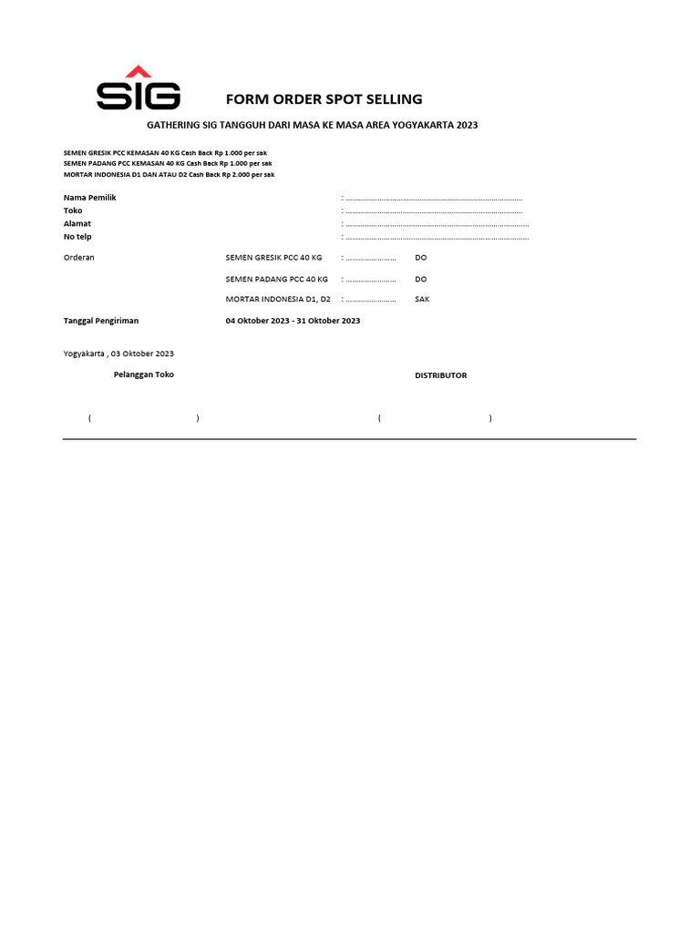Form Order Spot Selling | PDF
