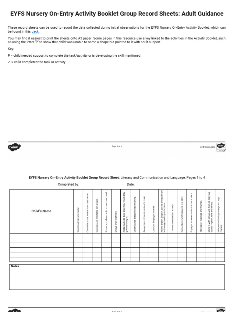Group Record Sheets Adult Guidance | PDF