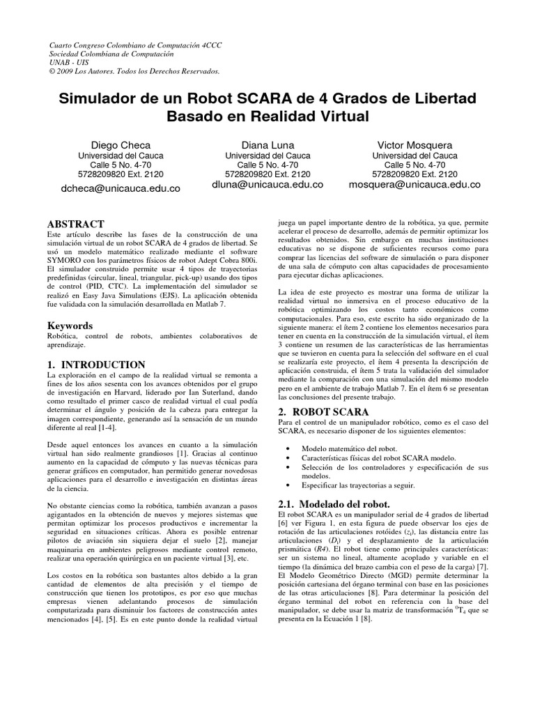 Simulador VR de Robot SCARA 4DOF | PDF