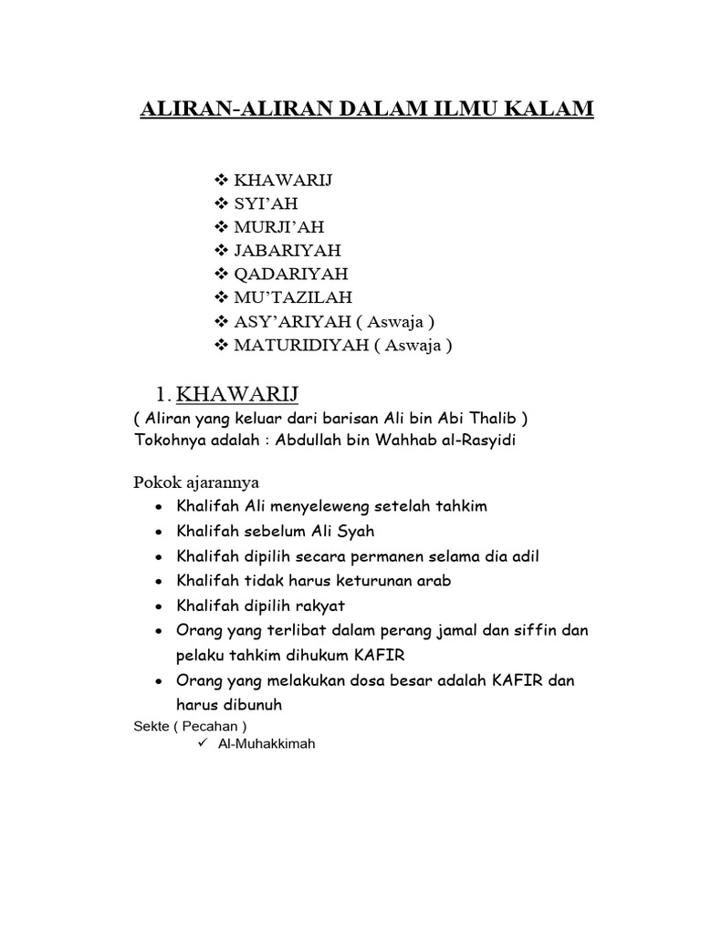 Aliran Aliran Dalam Ilmu Kalam Aa Kls Xi Pdf