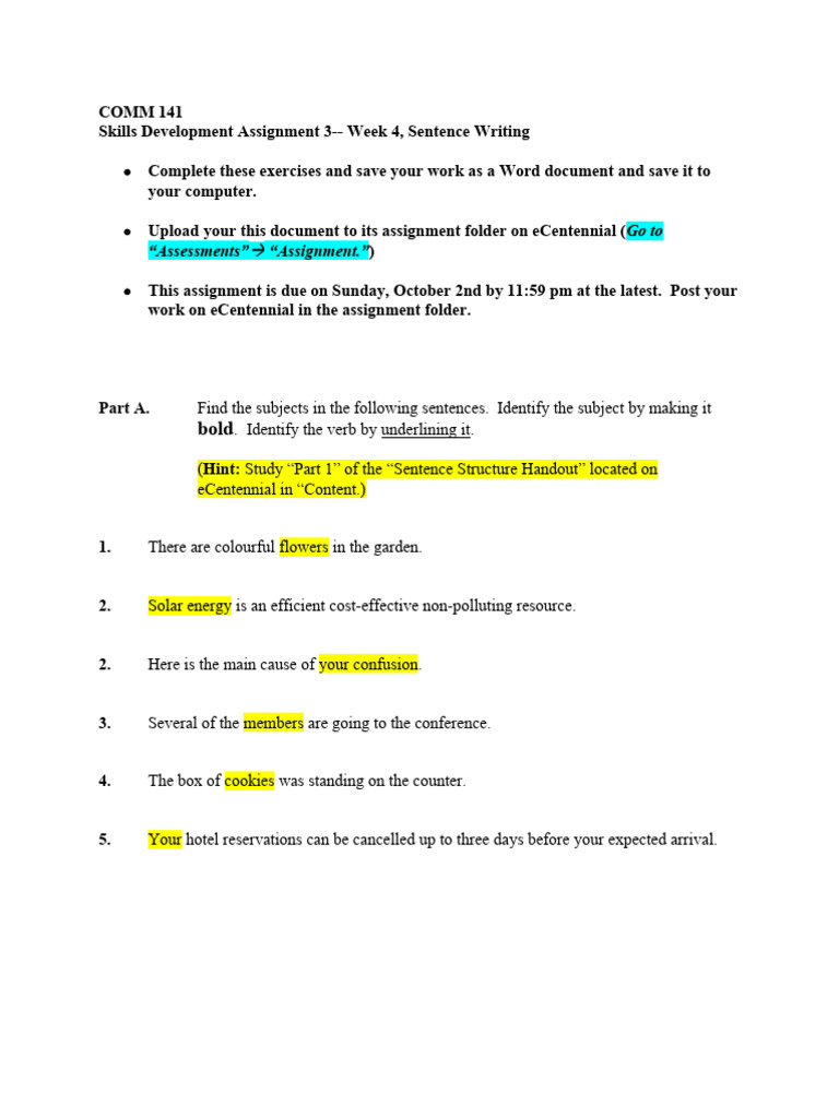COMM 141 Sentence Writing Assignment | PDF | Sentence (Linguistics ...