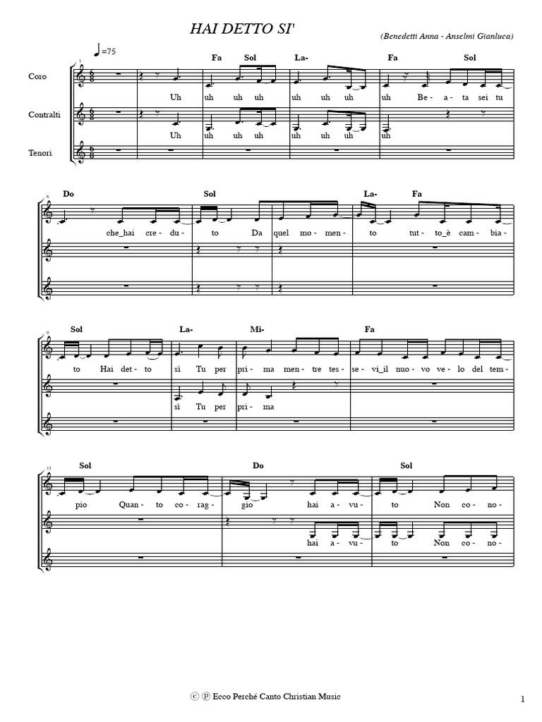 Hai Detto Sì_partitura | PDF