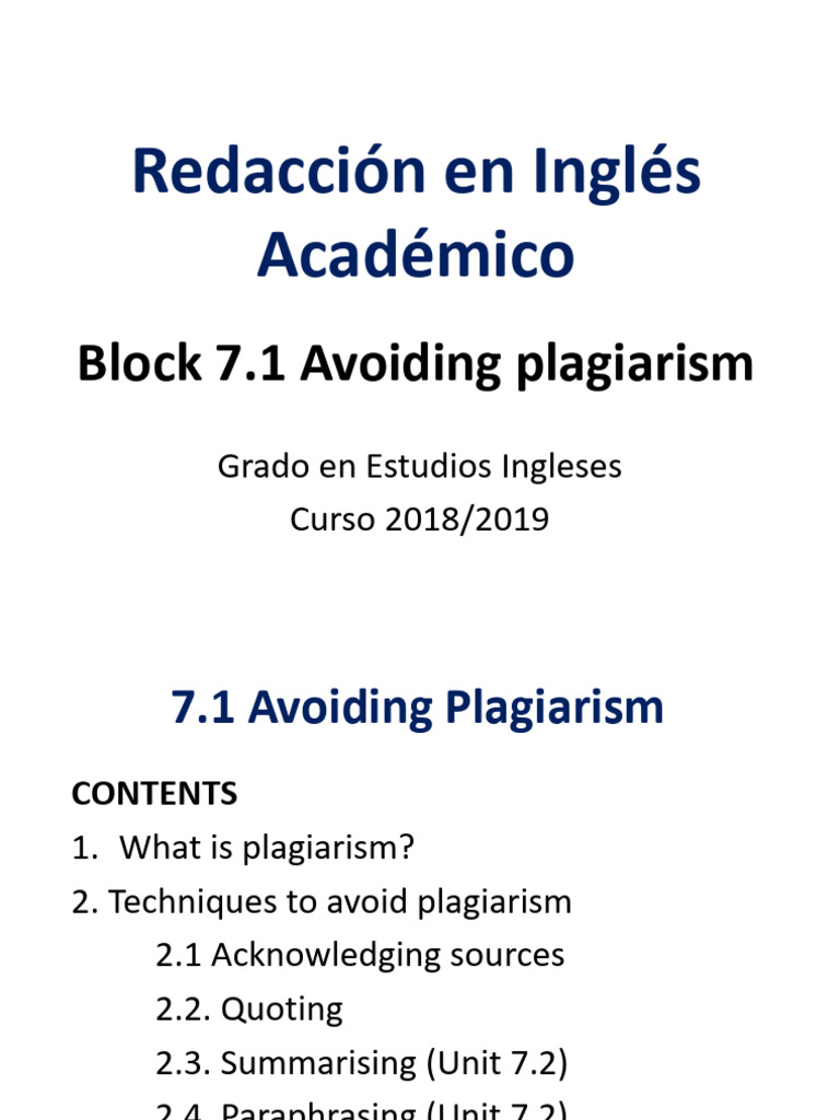 Week 5 - Unit 7.1 - Avoiding Plagiarism | PDF