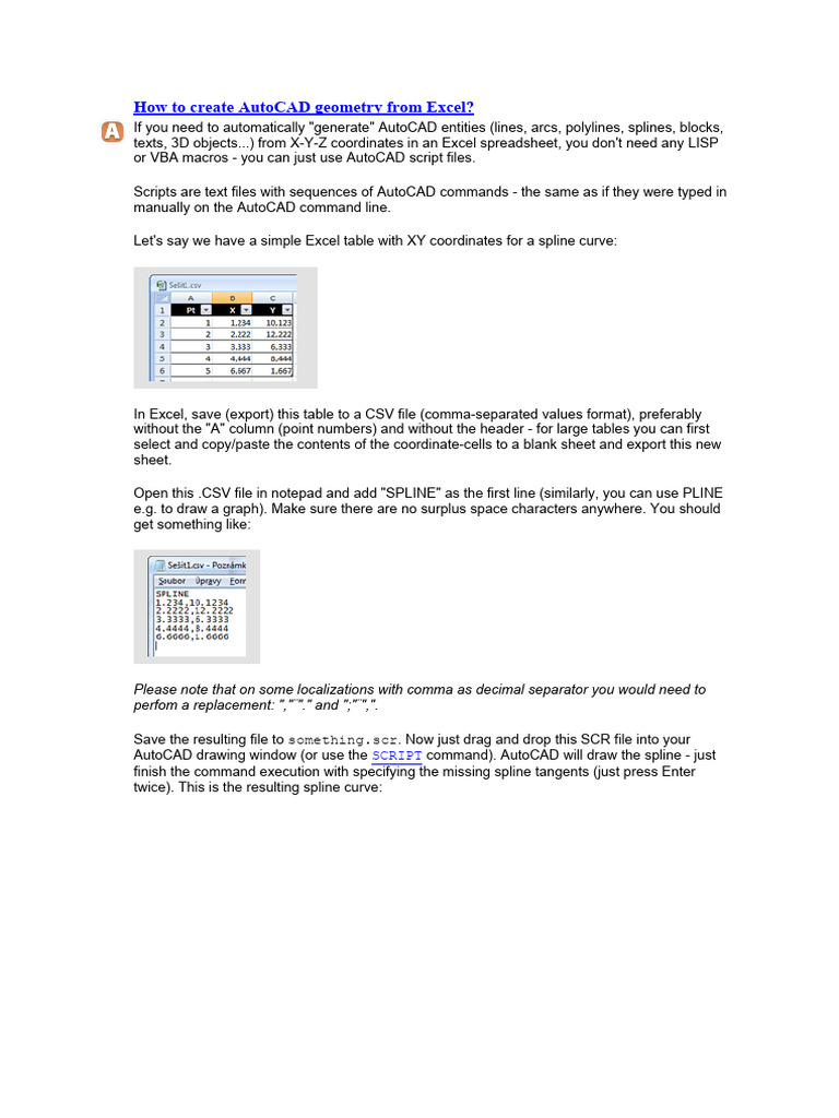 How to create AutoCAD geometry from Excel | PDF