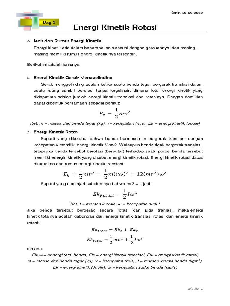 Energi Kinetik Translasi dan Rotasi | PDF