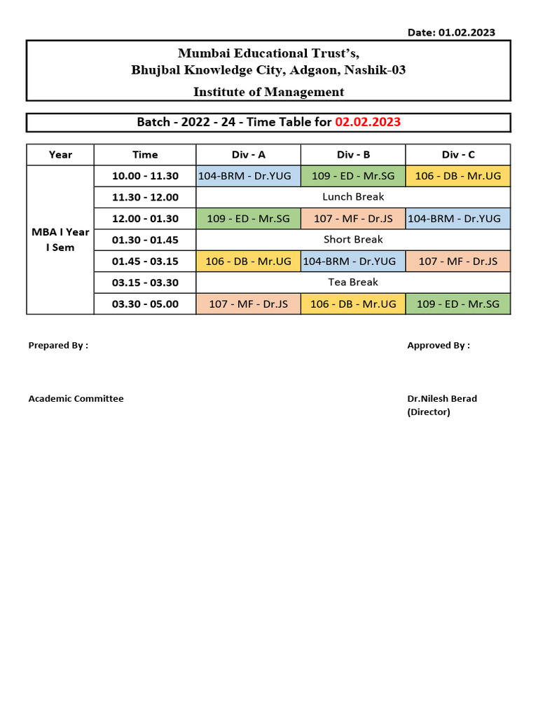 Time Table 02.02.2023 | PDF