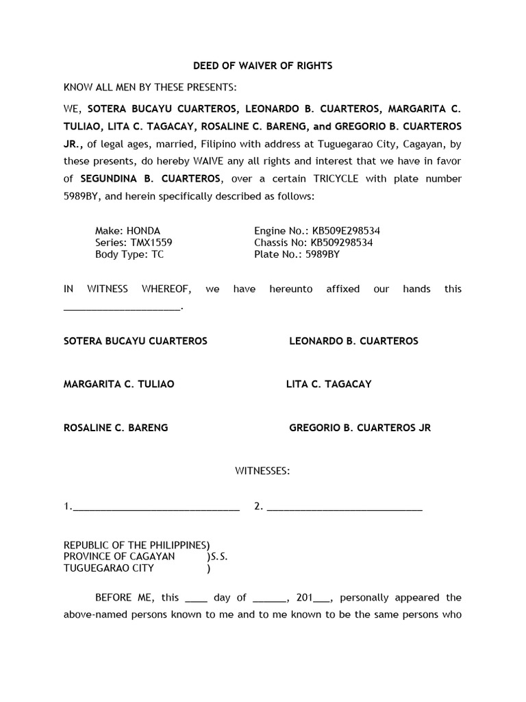 Deed of Waiver of Rights | PDF Deed of Waiver of Rights | PDF