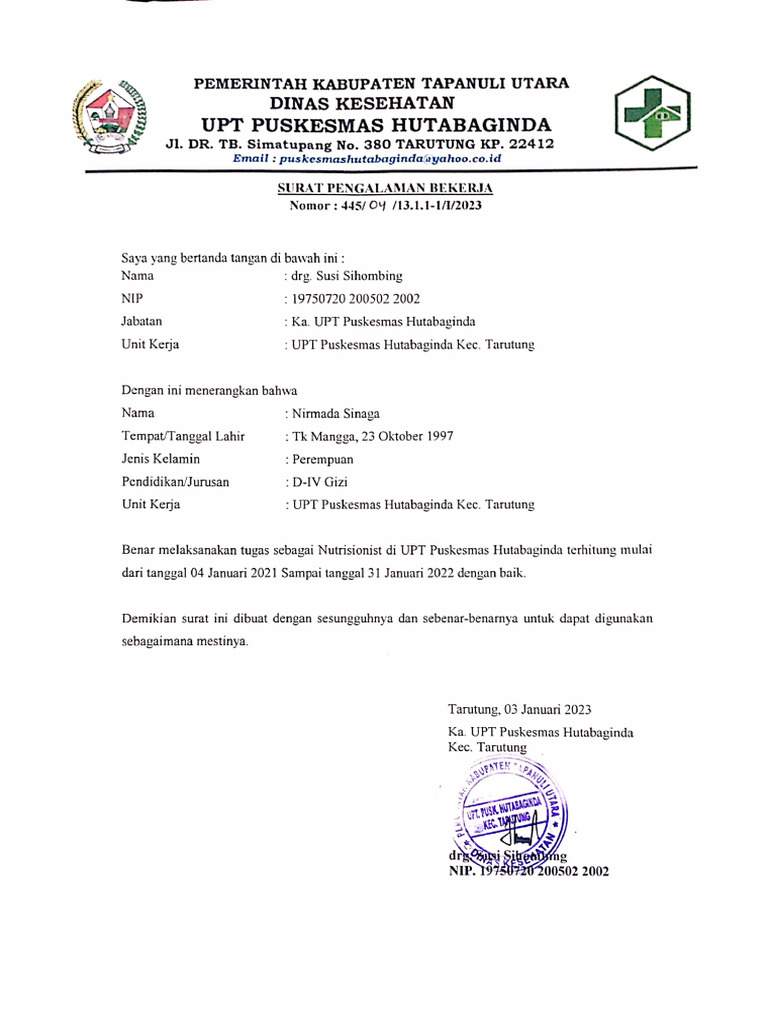 Surat Pengalaman Kerja 1 | PDF