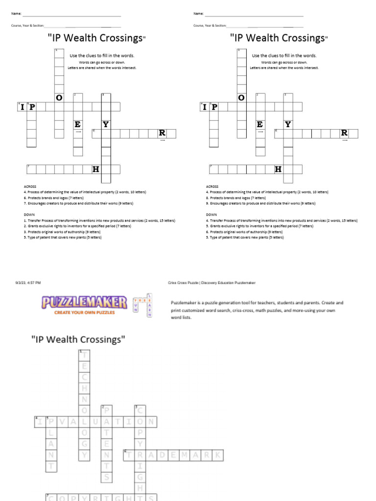Criss Cross Puzzle & Answer Key | PDF