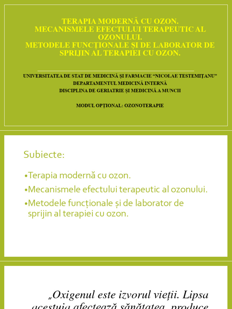 Tema 1. Terapia modernă cu ozon. Mecanismele efectului terapeutic al ozonului (1) | PDF