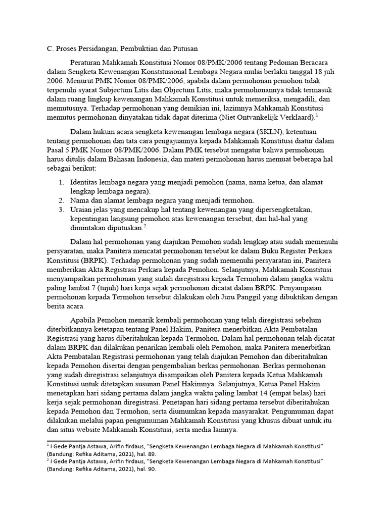 Proses Persidangan MK Pada Sengketa Lembaga | PDF