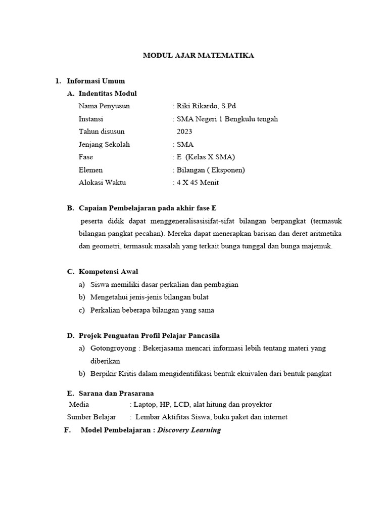 Modul Materi Eksponen | PDF