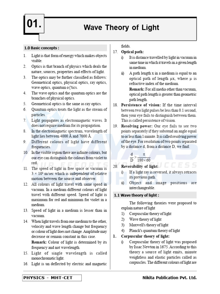 1) Wave Theory of Light - PLPN ? | PDF | Light | Optics