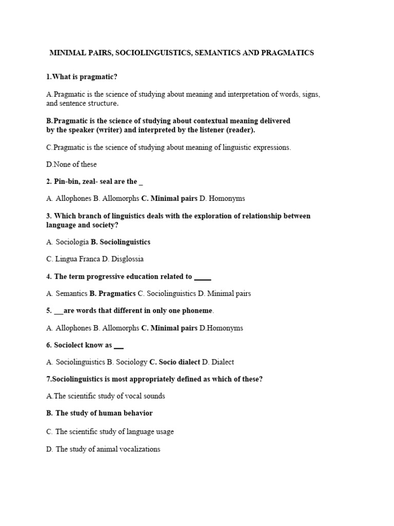 Answers For Mini Socio Semantics and Pragmatics | PDF
