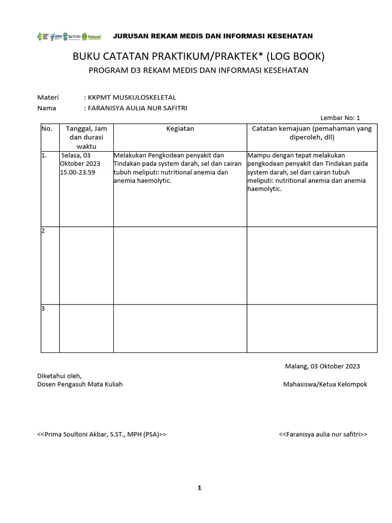 LOGBOOK FORMAT TM 9 | PDF