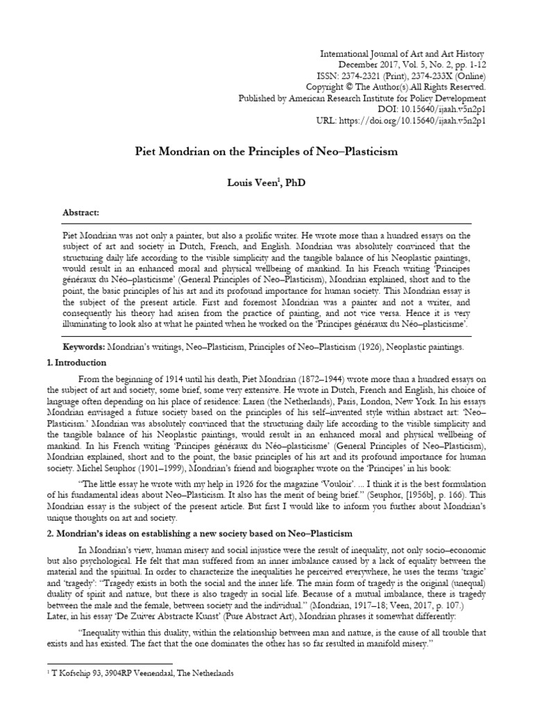Piet Mondrian On The Principles of Neo-Plasticism | PDF