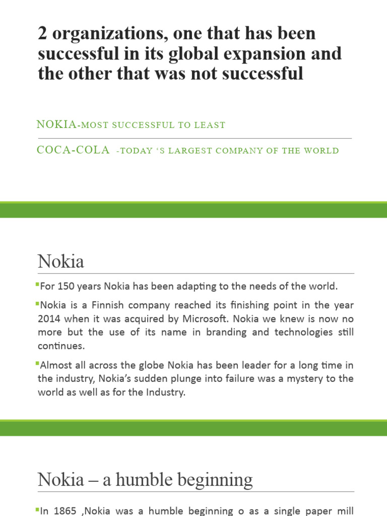 Nokia vs Coca-Cola: Global Success Stories | PDF | Nokia | Coca Cola