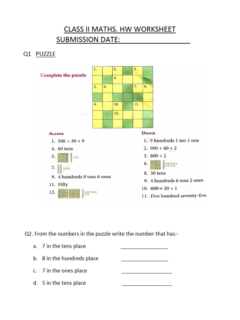 CBSE Class 2 Maths Practice Worksheets (121) - Maths Puzzle | PDF ...