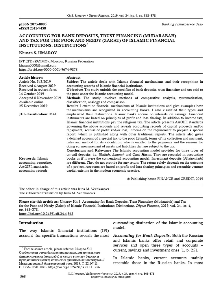 Accounting For Bank Deposits Trust Financing Mudarabah and Tax For The ...