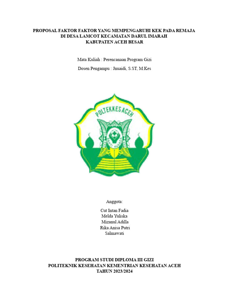 Proposal Faktor Faktor Yang Mempengaruhi Kek Pada Remaja | PDF ...