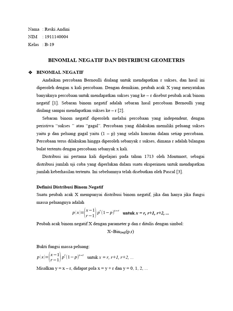 Binomial Negatif Dan Distribusi Geometris Pdf