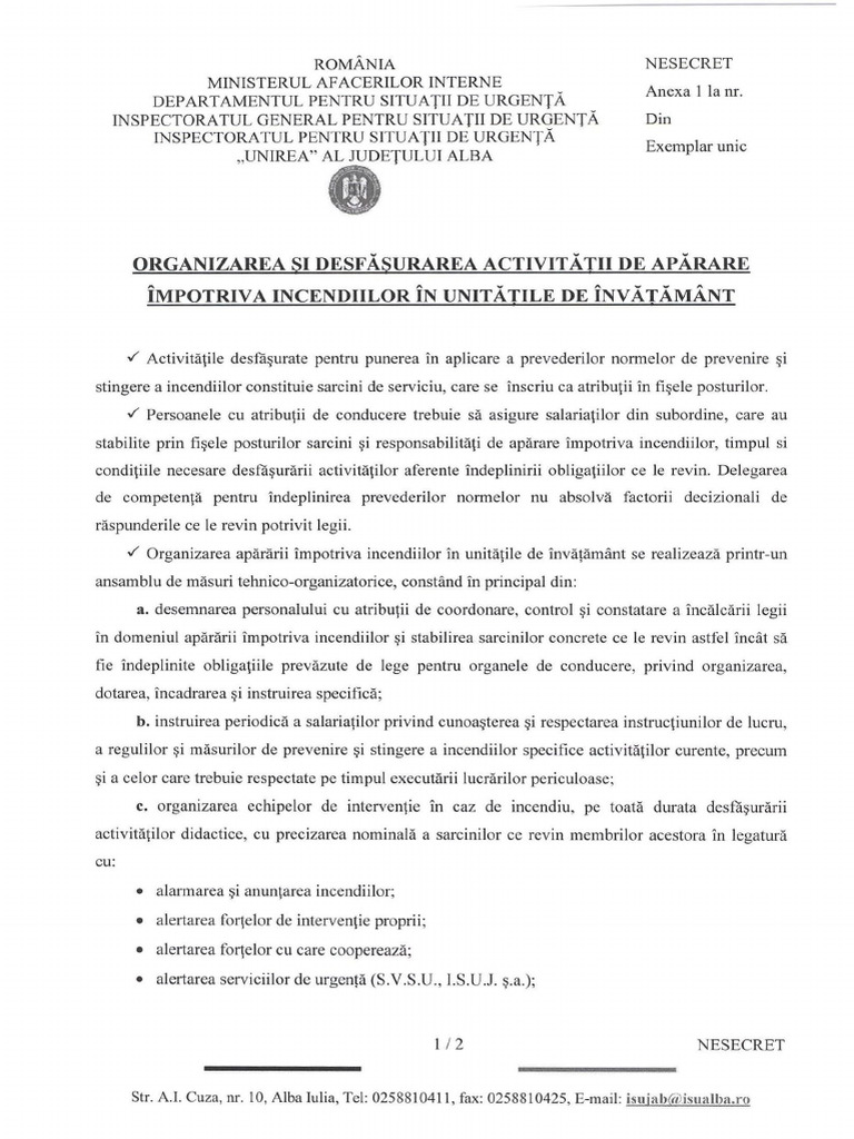 Organizarea Activitatii de Aparare Impotriva Incendiilor | PDF