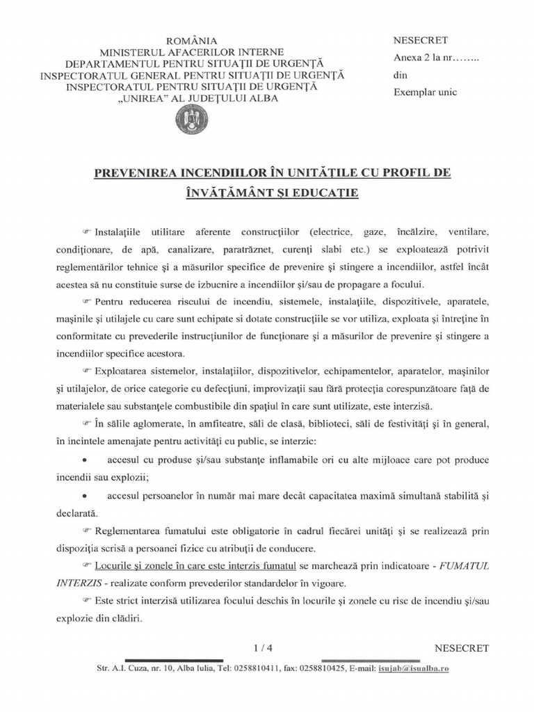 Prevenirea Incendiilor in Unitatile de Invatamant | PDF