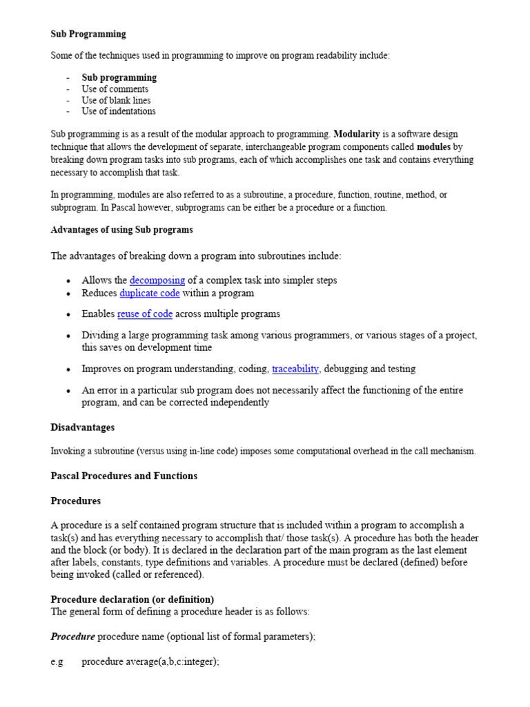 Sub Programming - Intro and Procedures | PDF | Computer Program ...