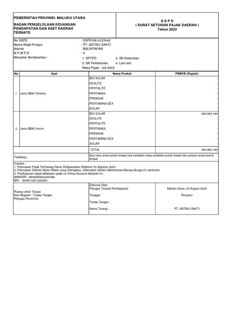SSPD PBBKB Maluku Utara | PDF