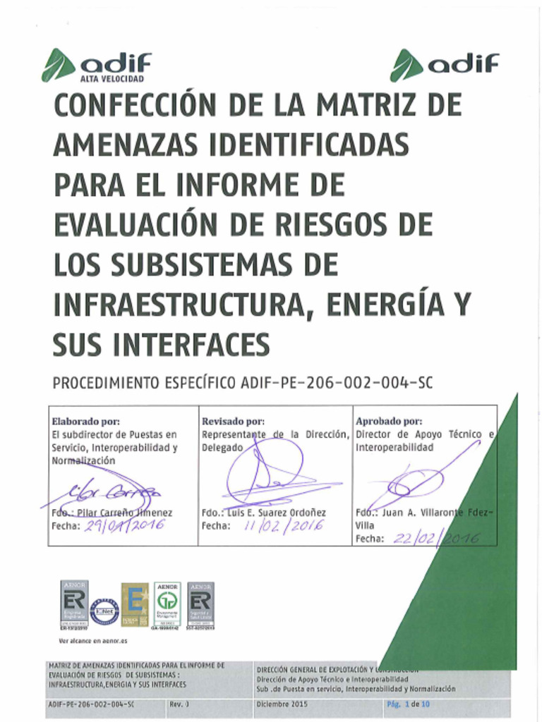 ADIF-PE-206-002-004-SC Confección de La Matriz de Amenazas Identificadas para El Informe de ...