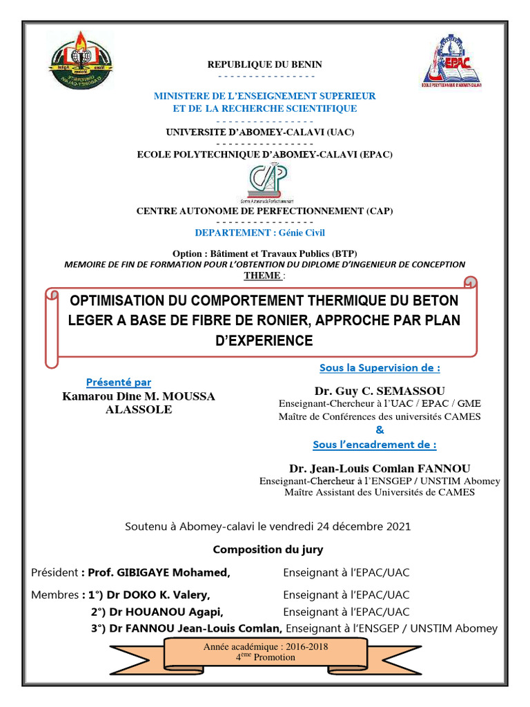 Mémoire ALASSOLE MOUSSA Kamarou Dine M. - Compressed | PDF | Sciences et mathématiques