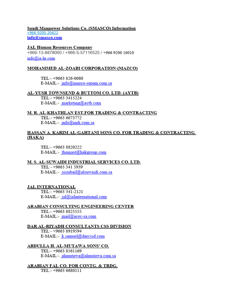 SMASCO and Company Contact Details | PDF