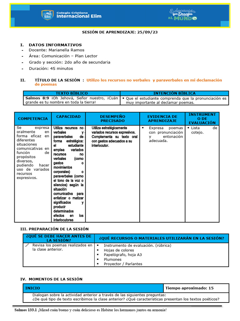 Sesión Declaman Un Poema de Un Misionero - 2do de Secundaria - Lunes 25 ...